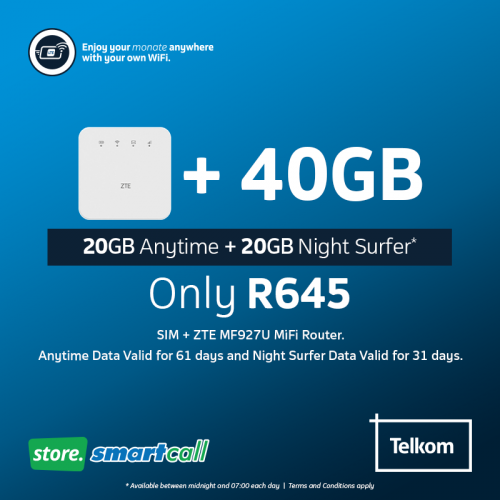 ZTE MF927U MiFi Router + 40GB Telkom LTE Data